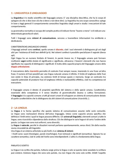 Le Lingue E Il Linguaggio Introduzione Alla Linguistica Docsity