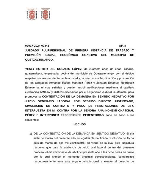 Contestación De Demanda Simulacion Pdf