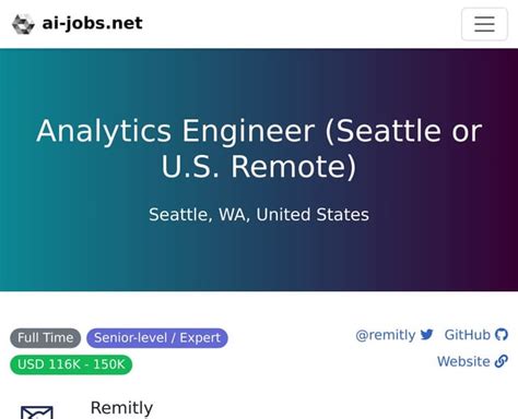 [hiring] Analytics Engineer Seattle Or U S Remote In Seattle Wa United States R Ai Ml Jobs