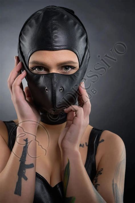 Real Leather Bdsm Restraints Hood And Leather Lined Face Mask