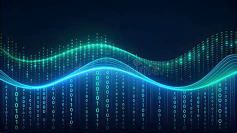 Blue And Green Digital Waves With Binary Code Data Stock Illustration