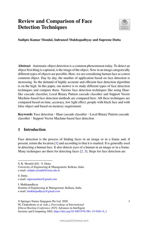 PDF Review And Comparison Of Face Detection Techniques