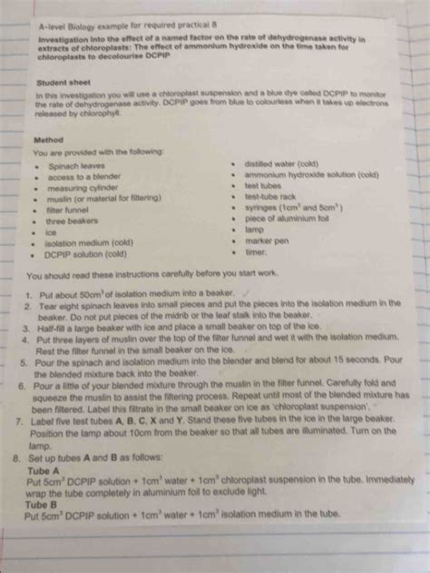 Solved A Level Biology Example For Required Practical 8 Investigation Into The Effect Of A