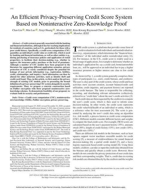 PDF An Efficient Privacy Preserving Credit Score System Based On Noninteractive Zero Knowledge