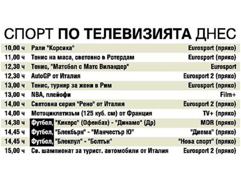 Спорт по телевизията в неделя