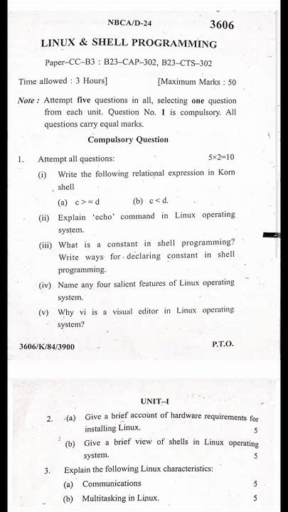 Linux And Shell Programming Bca 3 Sem 🔥 2024 Kuk University Previous Year