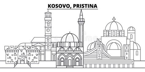 Kosovo Pristina Flat Landmarks Vector Illustration Kosovo Pristina
