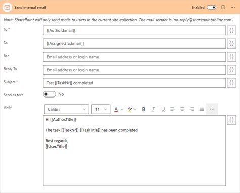 action send internal email skybow portal