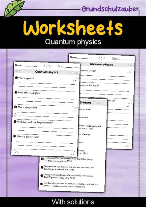 Quantum Physics Worksheets With Questions Answers Physics English