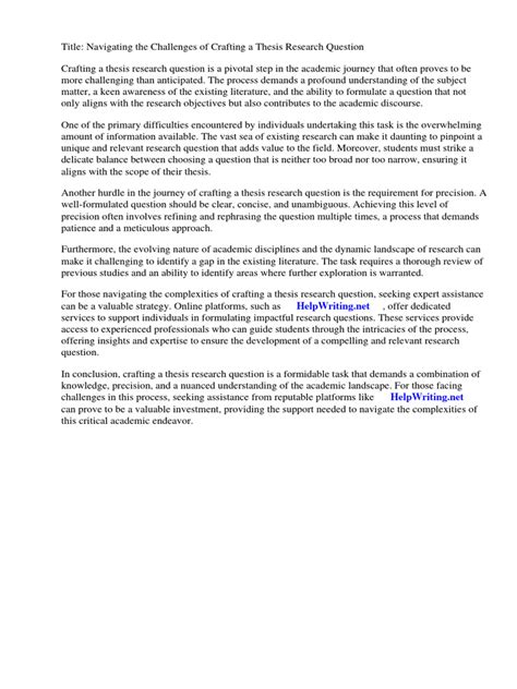 How To Make A Thesis Research Question Pdf