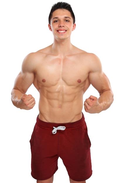 강한 힘 힘 청년 보디빌더 보디빌더 근육 근육질의 고립된 프리미엄 사진