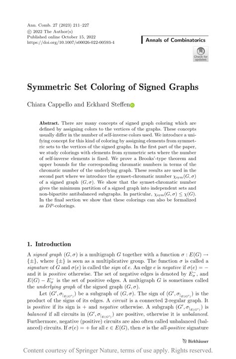 Pdf Symmetric Set Coloring Of Signed Graphs
