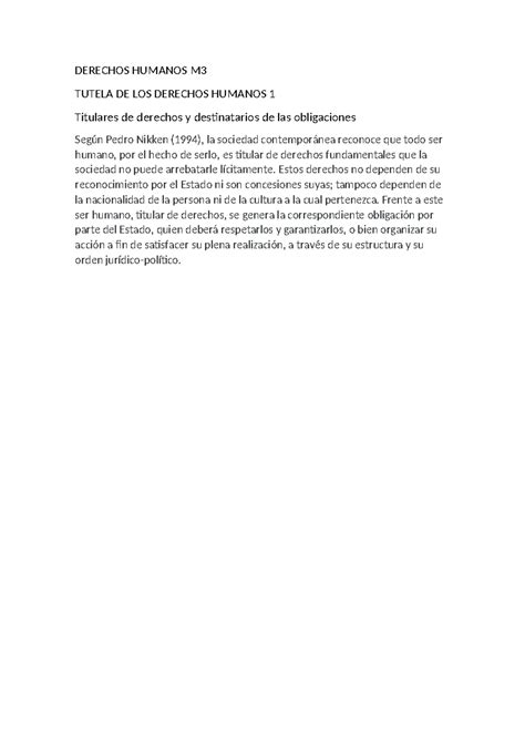 Derechos Humanos M3 M3 Lectura Derechos Humanos M Tutela De Los