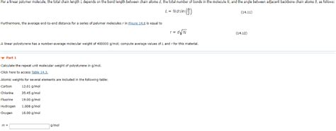 Solved For A Linear Polymer Molecule The Total Chain Length