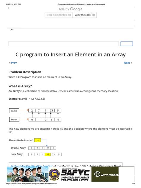 C Program To Insert An Element In An Array Sanfoundry Pdf