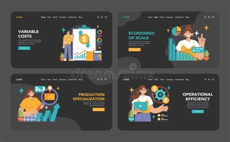 Economies Of Scale Dark Or Night Mode Web Or Landing Set Company Stock Vector Illustration Of