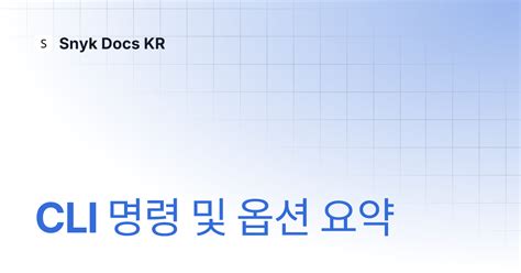 Cli 명령 및 옵션 요약 Snyk Docs Kr