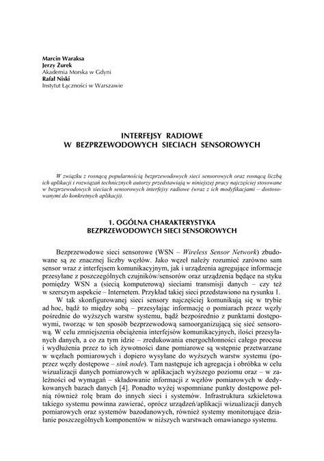 PDF Interfejsy Radiowe W Bezprzewodowych Sieciach Sensorowych