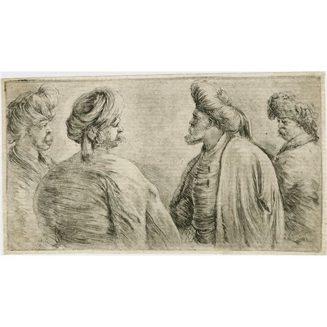 Stefano Della Bella Four Turks Half Length Wearing Turbans Etching