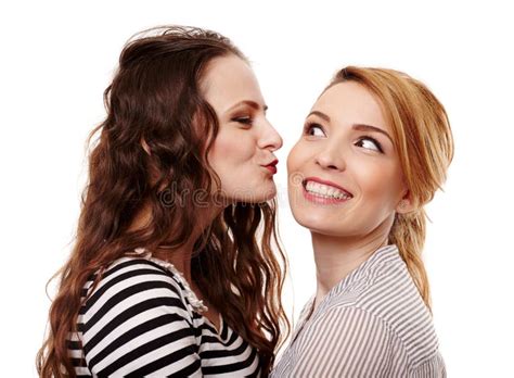 Girlfriends Kissing On The Lips Stock Image Image Of Joyful Beauty