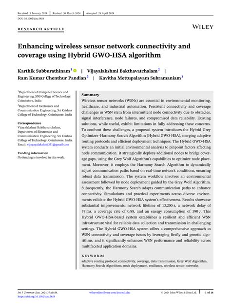 Enhancing Wireless Sensor Network Connectivity And Coverage Using Hybrid Gwo‐hsa Algorithm