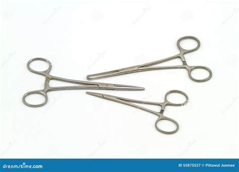 Surgical Instrument Hemostat Or Artery Clamp On White Background