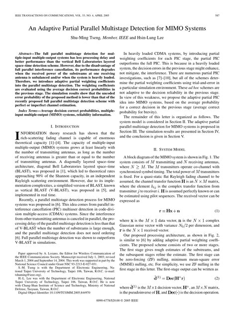 pdf an adaptive partial parallel multistage detection for mimo systems