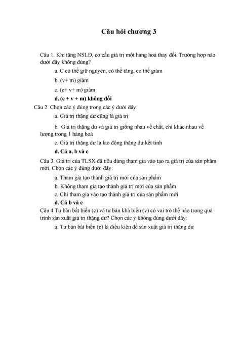 Bài Tập Ktct Chương 3 Ktct Câu Hỏi Chương 3 Câu 1 Khi Tăng NslĐ Cơ Cấu Giá Trị Một Hàng