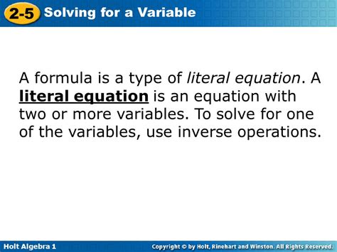 Rewrite Equations And Formulas Lesson Obj To Recognize And Solve