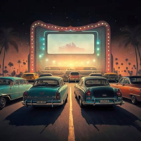 Premium Photo Retro Drivein Cinema With Vintage Cars