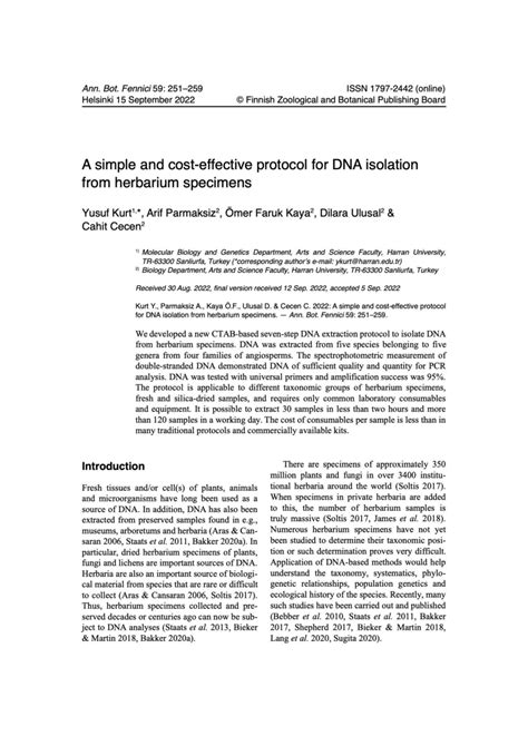 Pdf A Simple And Cost Effective Protocol For Dna Isolation From Herbarium Specimens