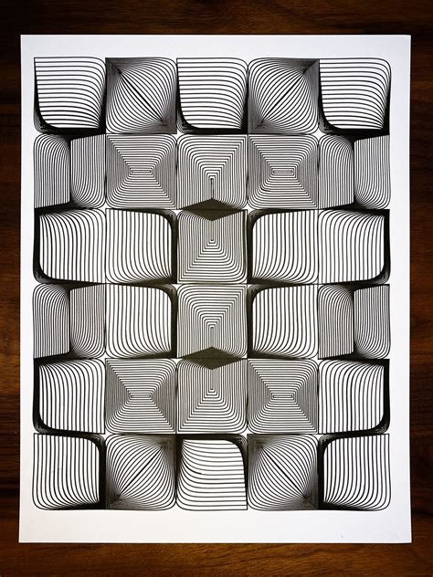 Striking Moiré Pattern Plotter Art Intricate Pen and Ink Drawing Modern Geometric Wall Art With