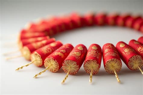 Red Firecracker With A Thin Gold String Placed On A Matte Black Background Stock Illustration