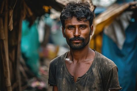 Premium Photo A Daily Wage Labourer Standing And Looking At Camera