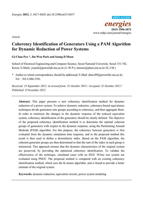 Solution Coherency Identification Of Generators Using A Pam Algorithm