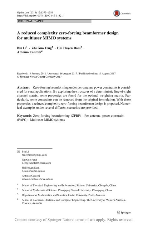 a reduced complexity zero forcing beamformer designfor multiuser mimo