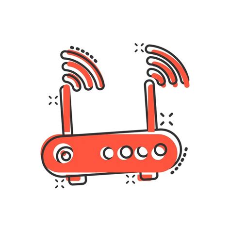 만화 스타일의 Wifi 라우터 아이콘 격리 된 흰색 배경에 광대역 만화 벡터 일러스트 레이 션 인터넷 연결 시작 효과 비즈니스
