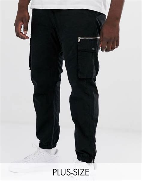 River Island Big And Tall Slim Fit Cargo Trousers In Black Asos