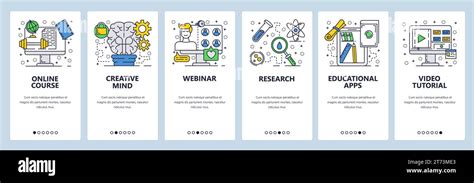 Vector Web Site Linear Art Onboarding Screens Template Online School Education Webinar
