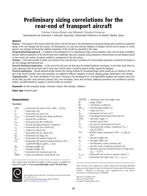 Preliminary Sizing Correlations For The Rear End Of Transport Aircraft Pdf Empennage Aircraft