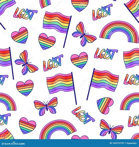 Lgbt Seamless Pattern Vector Rainbow Striped Hearts Flag Butterfly
