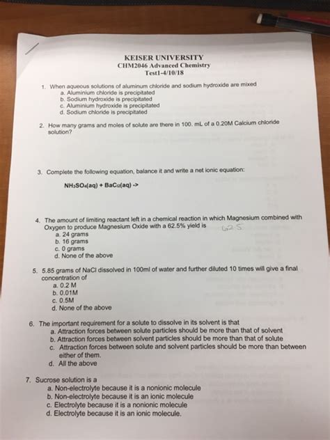 Solved Keiser University Chm2046 Advanced Chemistry
