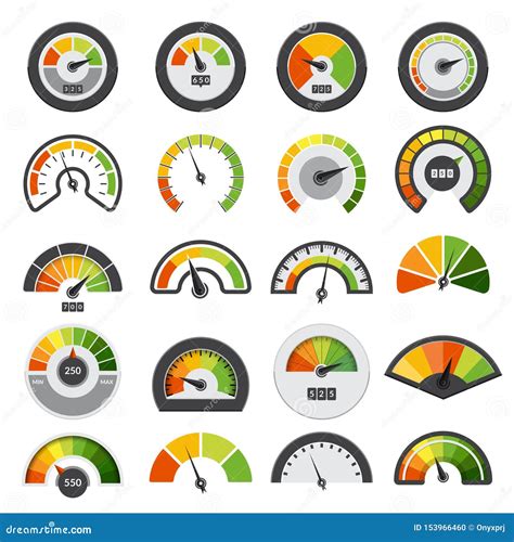 Speedometers Collection Symbols Of Speed Score Measuring Tachometer