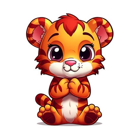 Premium Photo Cartoon Tiger Cub Sitting On The Ground With His Paws