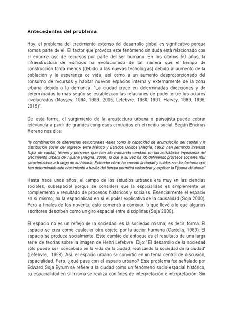 Antecedentes Del Problema El Crecimiento Del Espacio Urbano En Tijuana