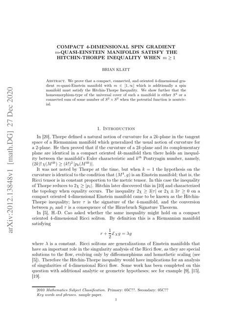 Pdf Compact 4 Dimensional Spin Gradient M Quasi Einstein Manifolds