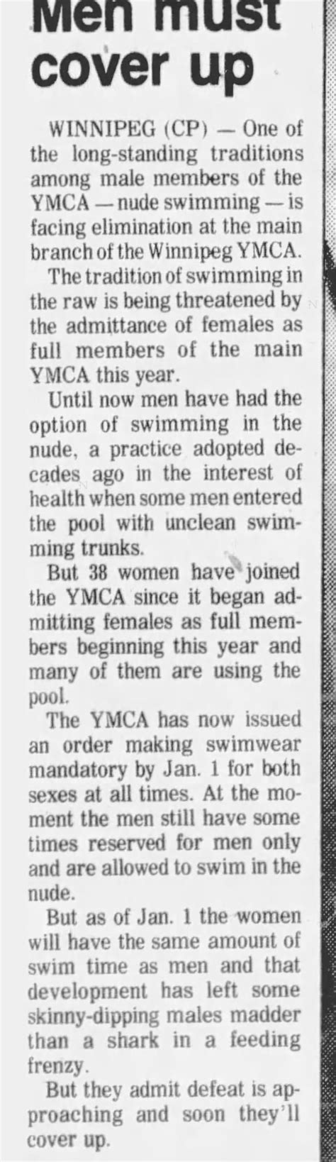 Canada Men Swimming Nude At The Ymca Until Women Joined 29 Sept 1977