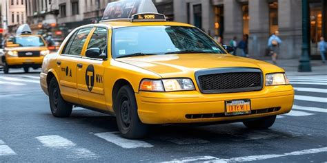 Yellow Taxi Cab Navigating Busy City Streets Premium Ai Generated Image