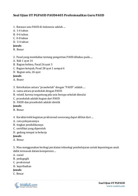 Format Soal Ujian Sekolah Guru Paud Riset