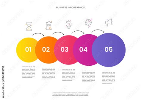 Business Vector Infographics With Five Circles And Arrows Timeline Visualization With 5 Steps